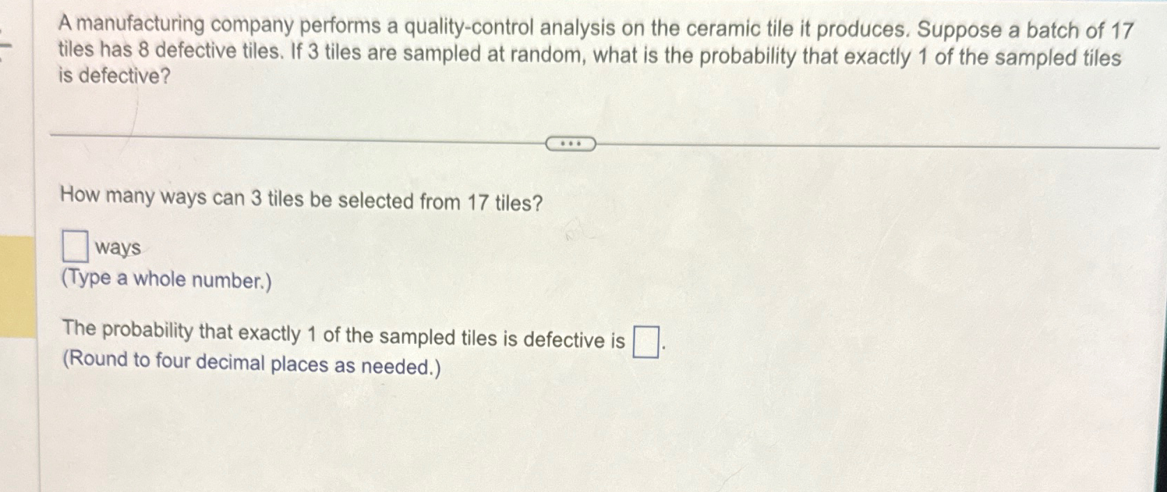 Solved A manufacturing company performs a quality-control | Chegg.com