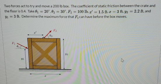 Solved Two forces act to try and move a 200 lb box. The | Chegg.com