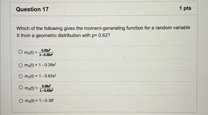 Solved Which of the following gives the moment-generating | Chegg.com