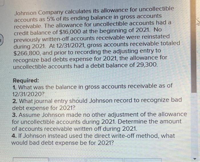 Solved Johnson Company calculates its allowance for | Chegg.com