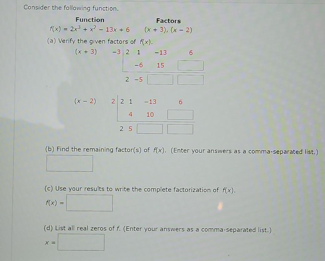 Solved Consider the following function. Function Factors | Chegg.com