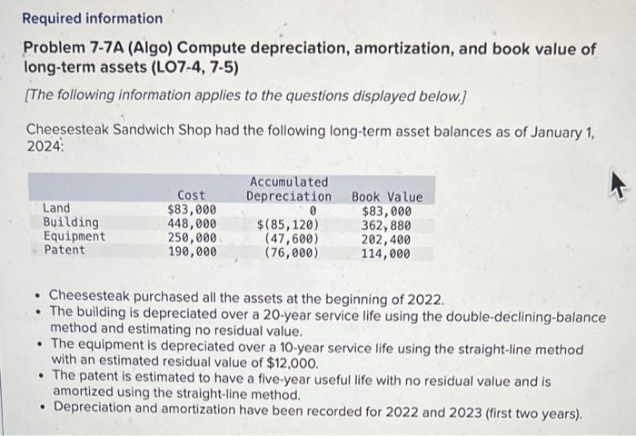 Solved Required information Problem 7-7A (Algo) Compute | Chegg.com