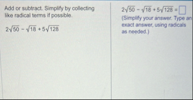 Solved Add or subtract. Simplify by collecting like radical | Chegg.com