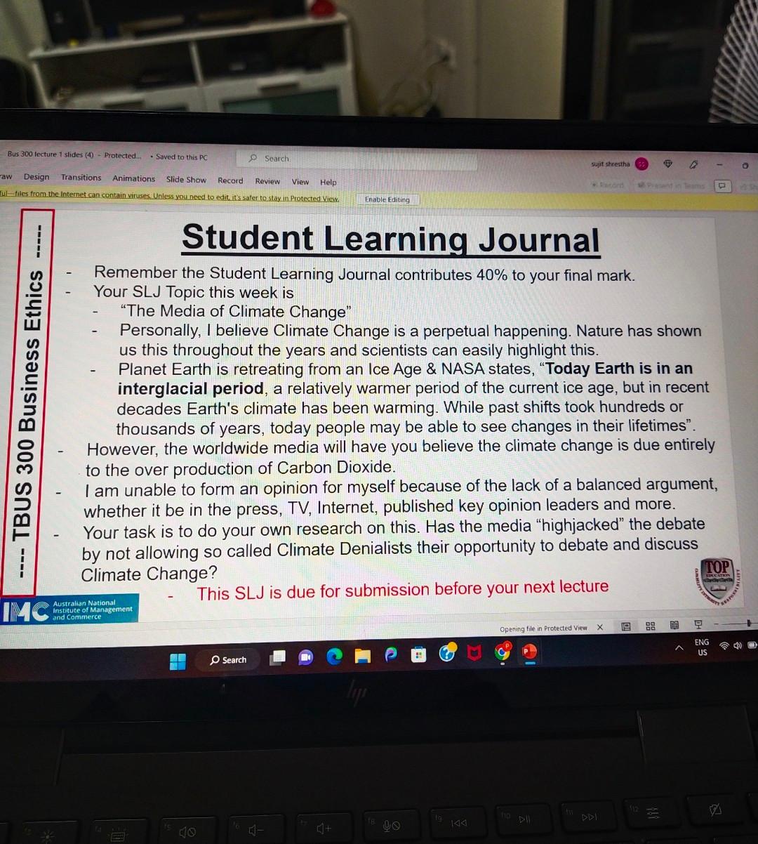 Student Learning Journal - Remember the Student | Chegg.com