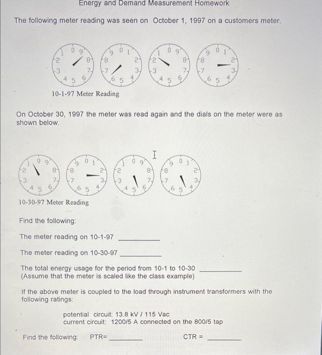 Energy and Demand Measurement Homework The following | Chegg.com