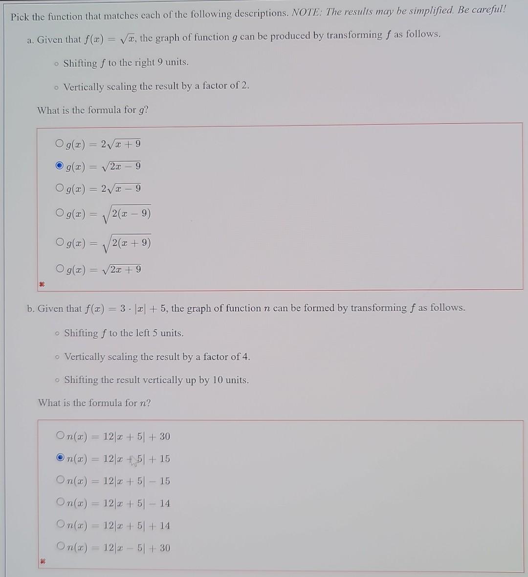 Solved 'ick the function that matches each of the following | Chegg.com