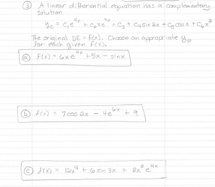 Solved (3) A linear differential equation has a | Chegg.com