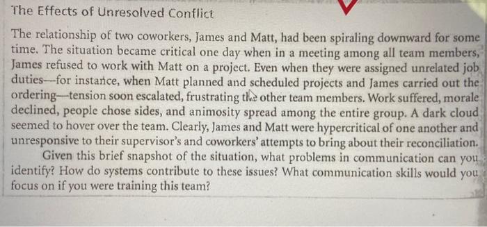 The Effects of Unresolved Conflict The relationship | Chegg.com