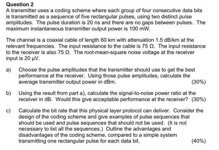 Solved Question 2 A transmitter uses a coding scheme where | Chegg.com