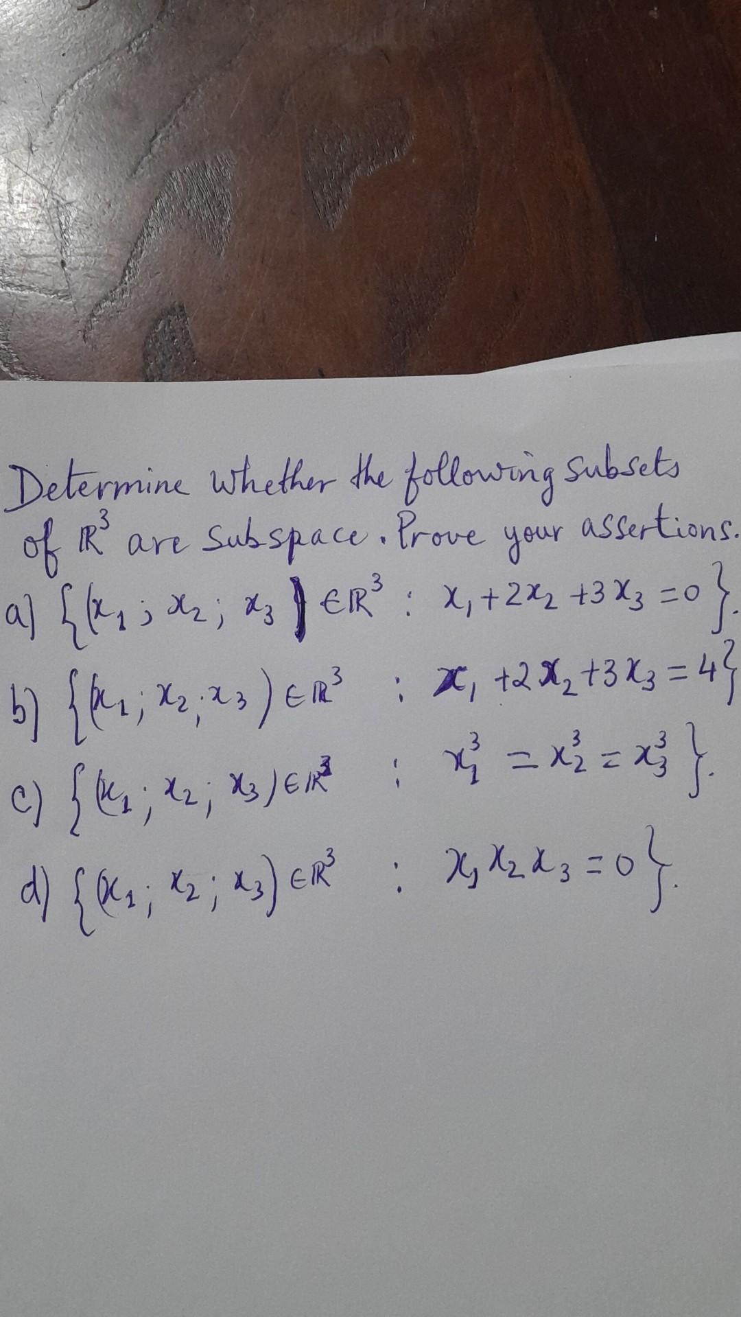 Solved Determine whether the following subsets of R3 are | Chegg.com