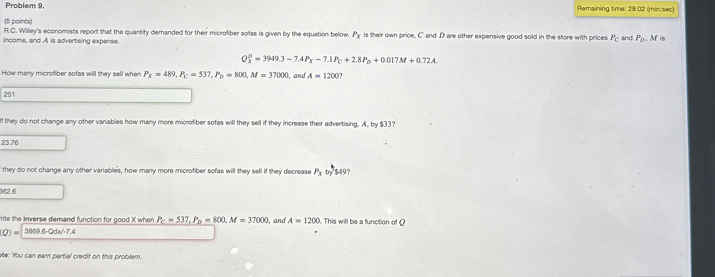 Solved Problem 9.Remaining time: 28:02 (min:sec)(5 ﻿points) | Chegg.com