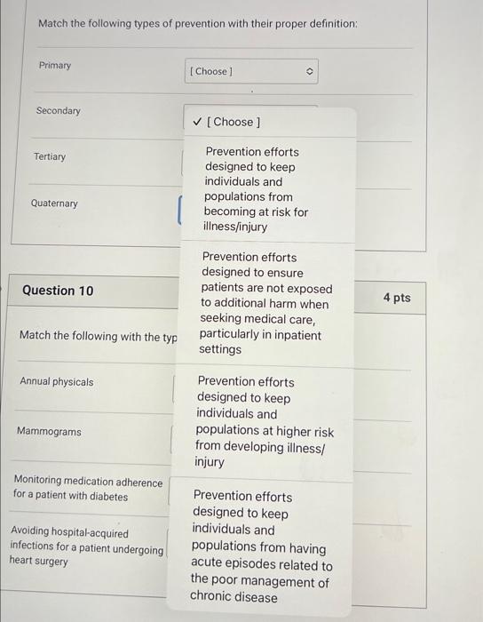 Solved Match the following types of prevention with their | Chegg.com