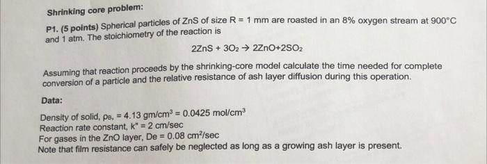 Solved Shrinking core problem: P1. (5 points) Spherical | Chegg.com