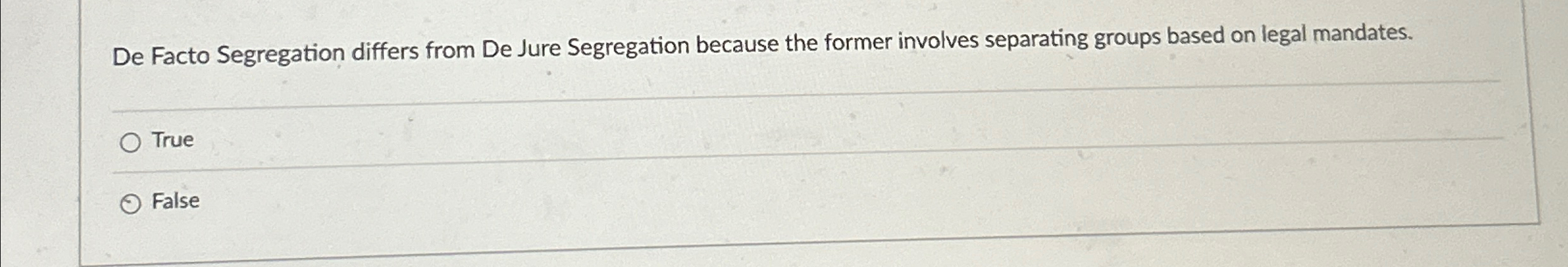 Solved De Facto Segregation differs from De Jure Segregation | Chegg.com