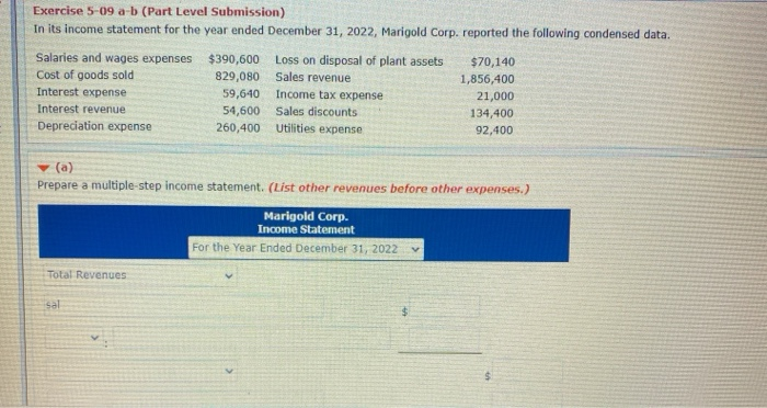 Solved Exercise 5-09 a b (Part Level Submission) In its | Chegg.com