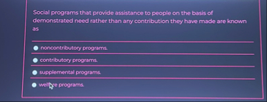 Solved Social programs that provide assistance to people on | Chegg.com