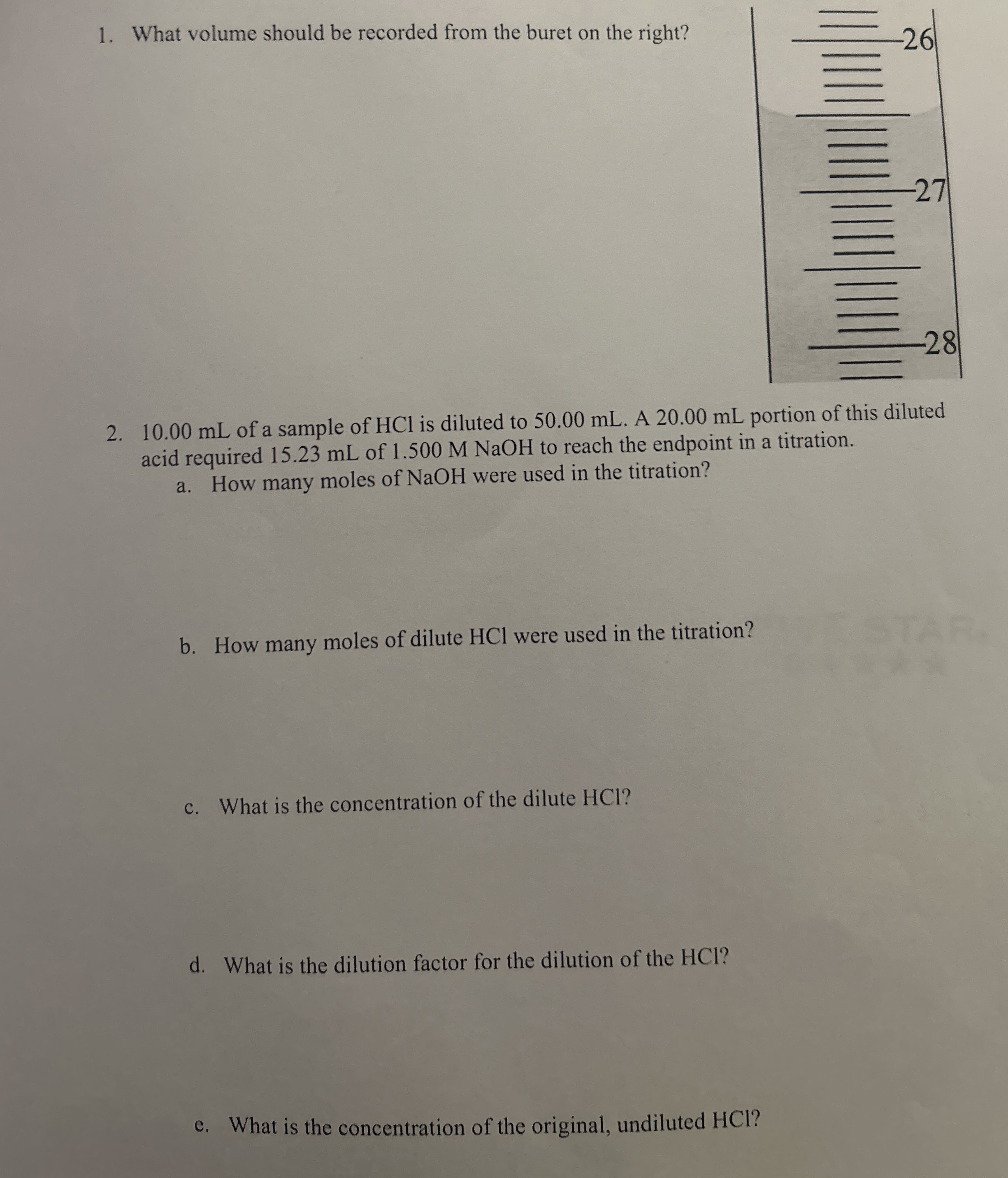 Solved What volume should be recorded from the buret on the | Chegg.com