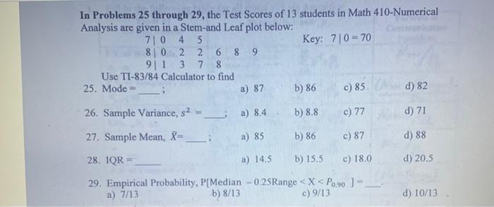 Solved In Problems 25 through 29, the Test Scores of 13 | Chegg.com