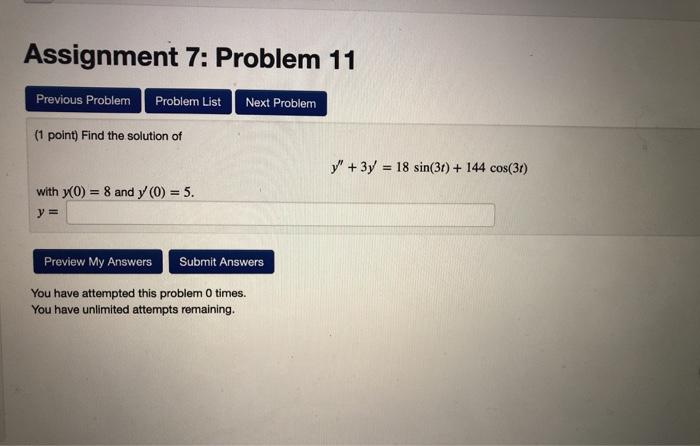 Solved Assignment 7: Problem 11 Previous Problem Problem | Chegg.com Solved Assignment 7: Problem 11 Previous Problem Problem | Chegg.com
