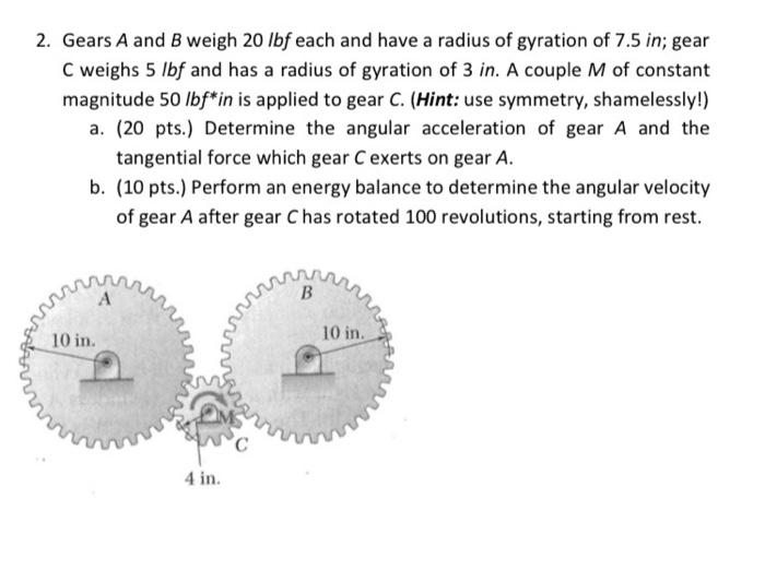 Solved Gears A and B weigh 20 lbf each and have a radius of | Chegg.com
