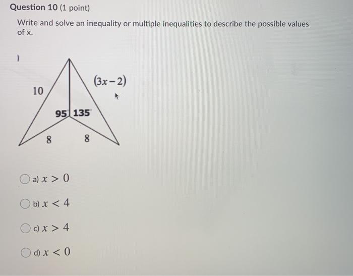 Solved Question 10 (1 point) Write and solve an inequality | Chegg.com