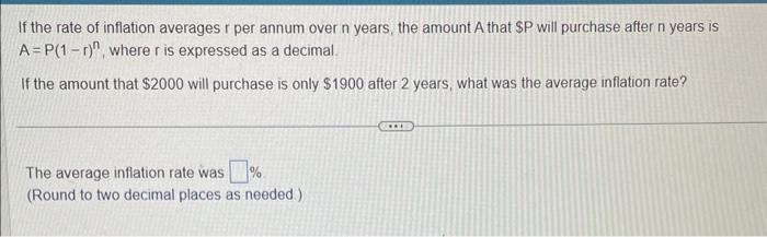 Solved If the rate of inflation averages r per annum over n | Chegg.com