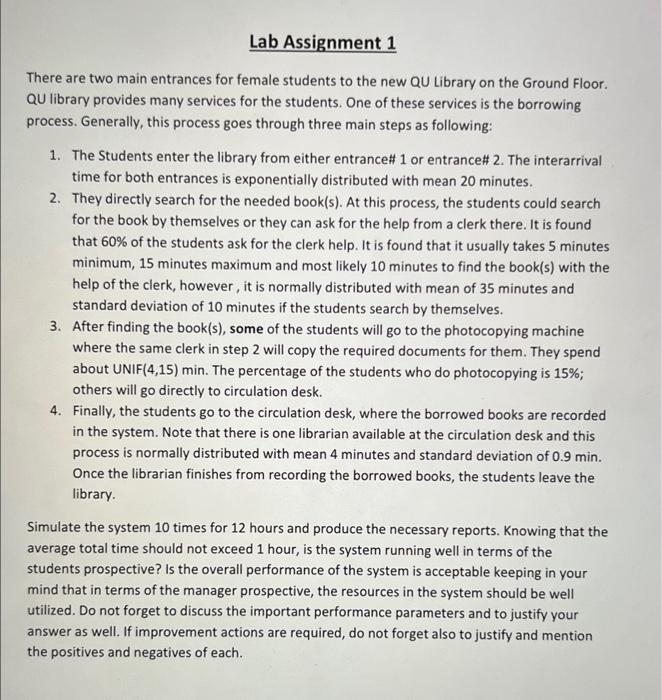 Solved Lab Assignment 1 There are two main entrances for | Chegg.com