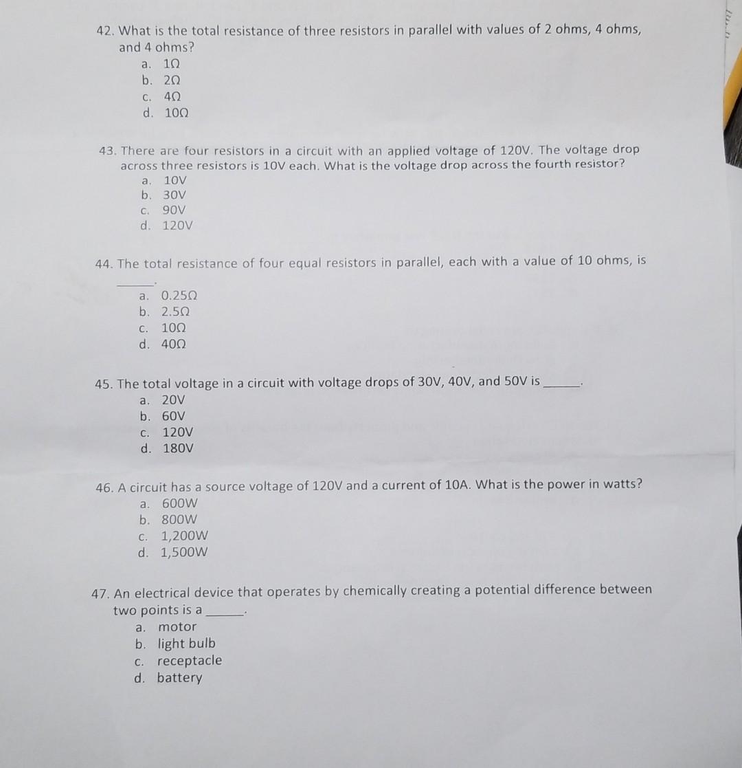 Solved 42. What is the total resistance of three resistors | Chegg.com