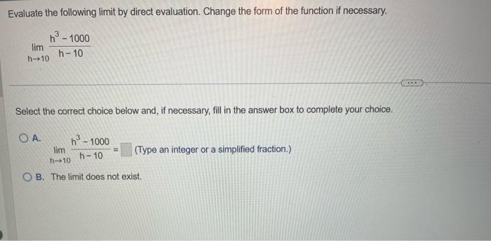 Solved Evaluate the following limit by direct evaluation. | Chegg.com