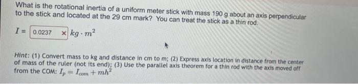 Solved What is the rotational inertia of a uniform meter | Chegg.com