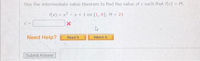 Solved Use the intermediate value theorem to find the value | Chegg.com