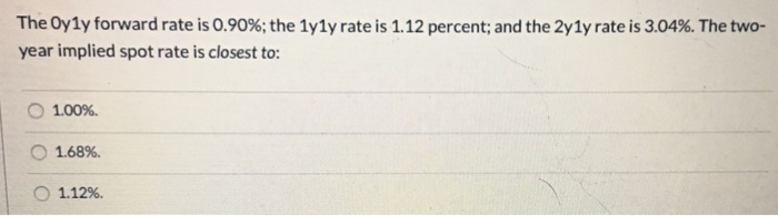 Solved The Oyly forward rate is 0.90%; the 1y1y rate is 1.12 | Chegg.com