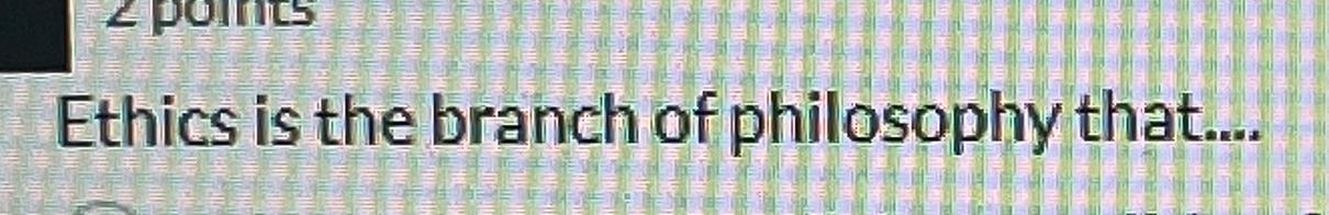 Solved Ethics is the branch of philosophy that.... | Chegg.com