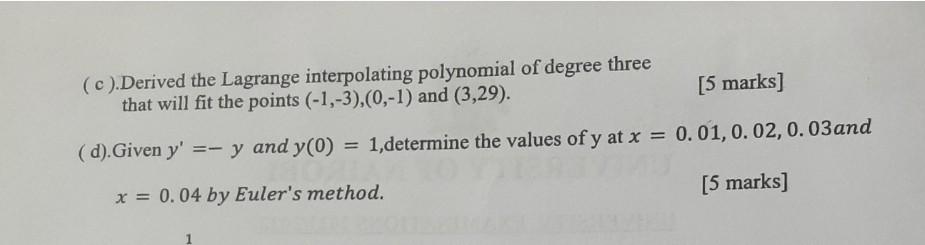 Solved (c).Derived the Lagrange interpolating polynomial of | Chegg.com