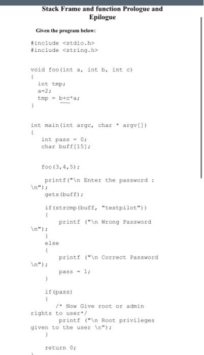 Solved Stack Frame and function Prologue and Epilogue Given | Chegg.com