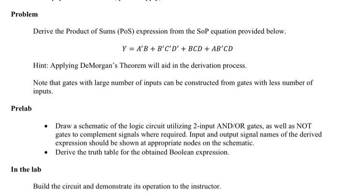 Solved Derive the Product of Sums (PoS) expression from the | Chegg.com
