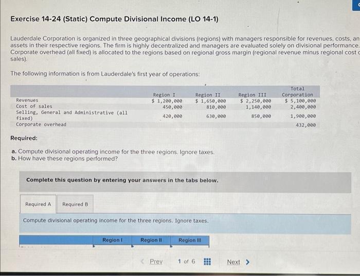 Solved Exercise 14-24 (Static) Compute Divisional Income (LO | Chegg.com