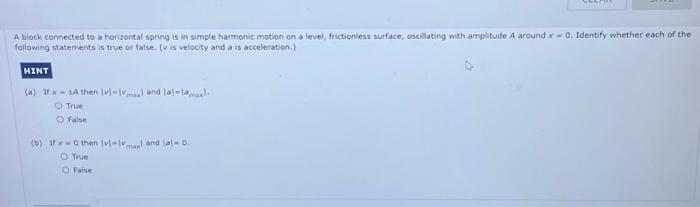 Solved A block connected to a horizontal spring is in simple | Chegg.com