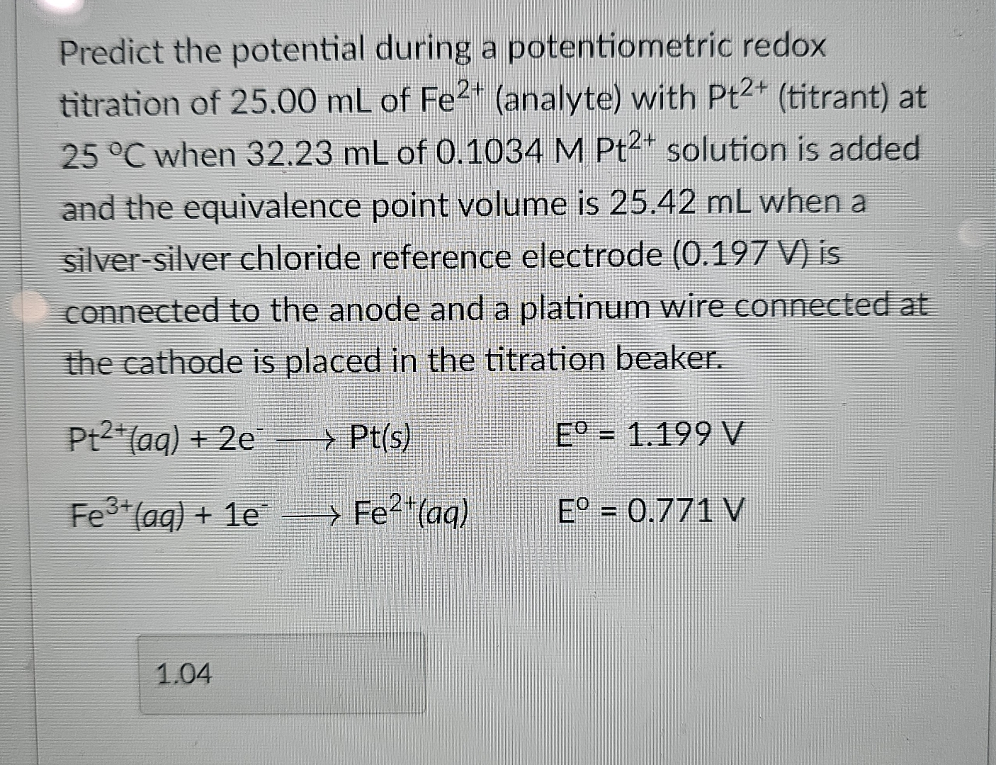 Solved Predict the potential during a potentiometric redox | Chegg.com