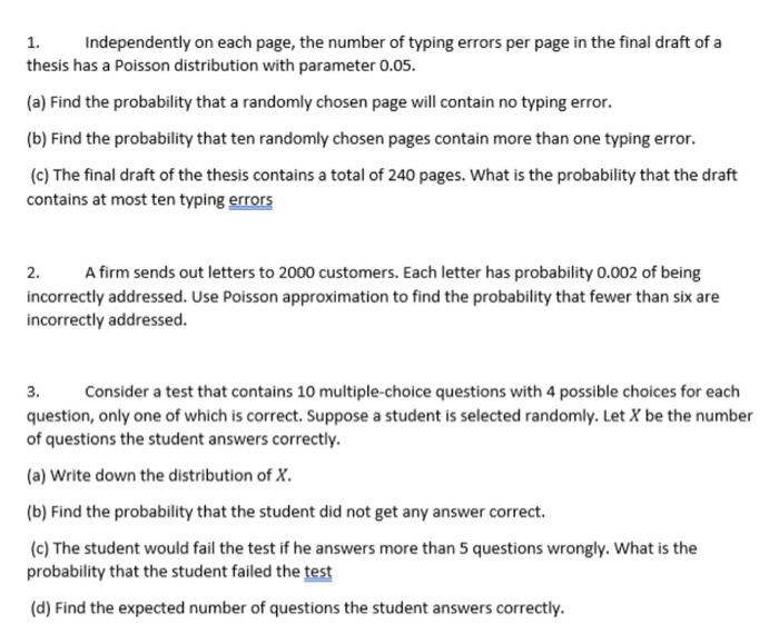 Solved 1. Independently on each page, the number of typing | Chegg.com