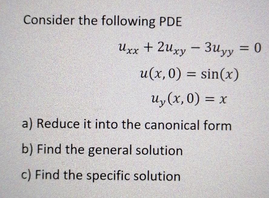 Solved Consider the following PDE Uxx + 2uxy - 3uyy = 0 | Chegg.com