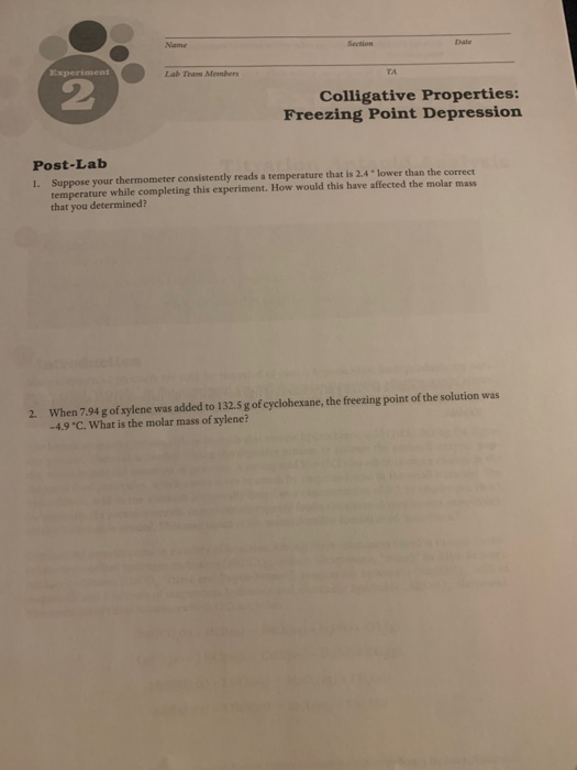 2 Colligative Properties Freezing Point Depression | Chegg.com