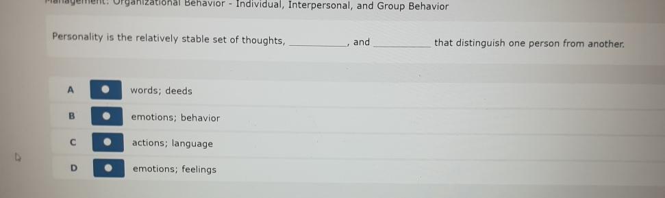 Solved Personality is the relatively stable set of thoughts, | Chegg.com