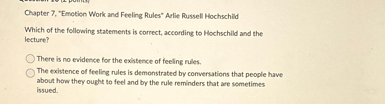 Solved Chapter 7, ﻿"Emotion Work and Feeling Rules" Arlie | Chegg.com
