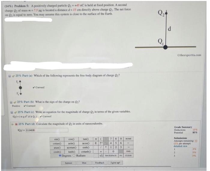 Solved (14\%) Problem 5: A positively charged particle | Chegg.com