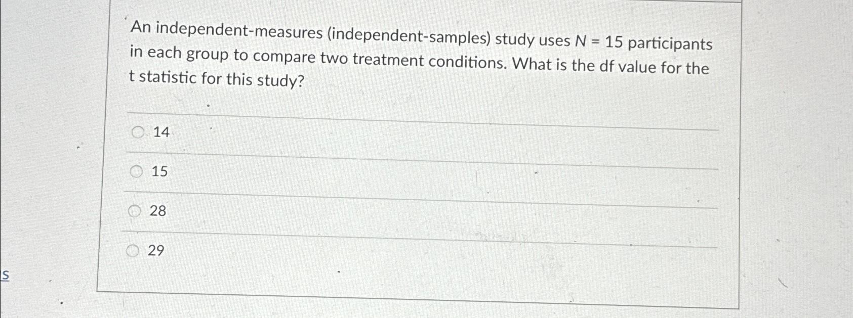 Solved An independent-measures (independent-samples) ﻿study | Chegg.com