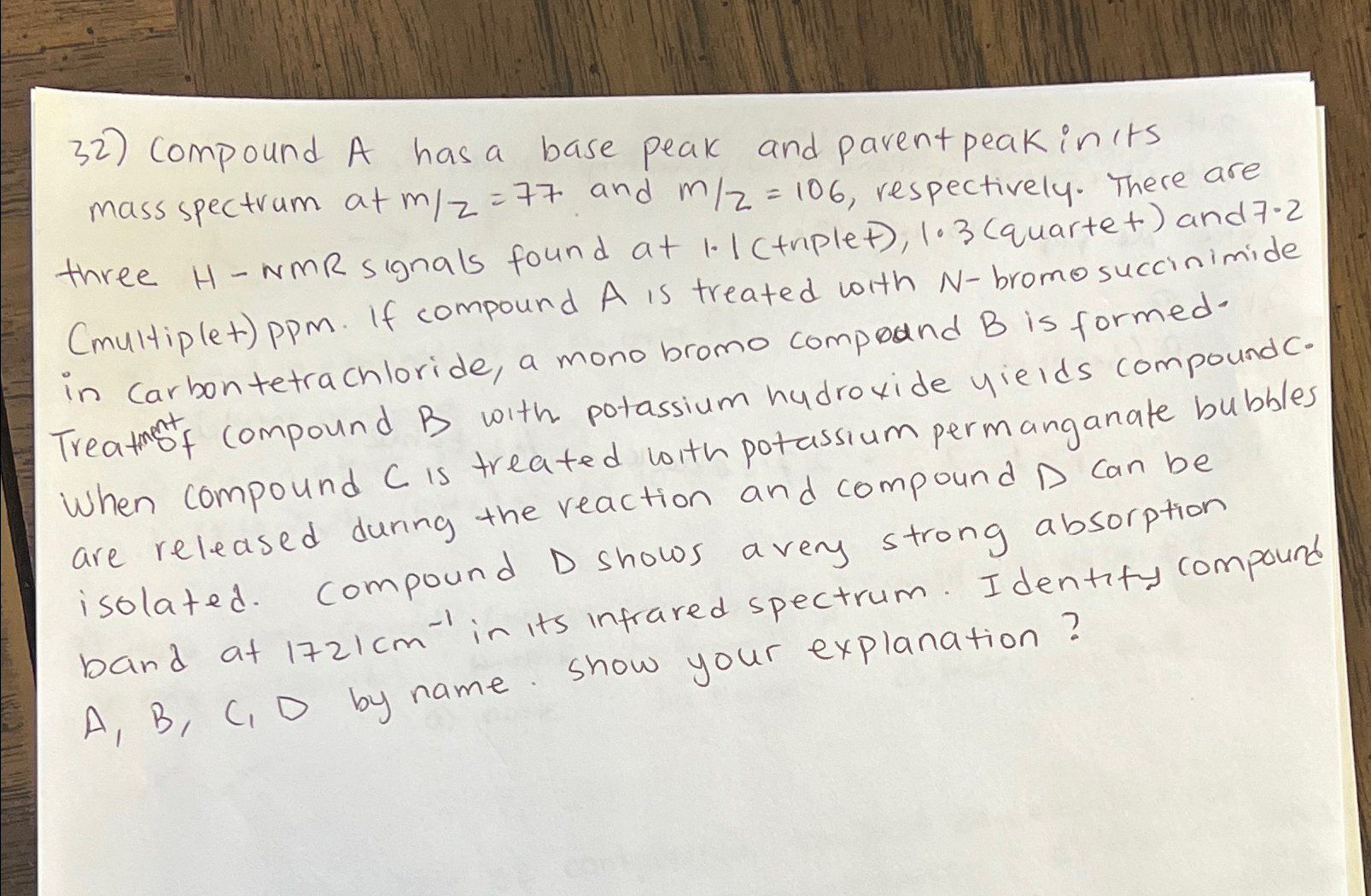 Solved compound A has a base peak and parent peak in its | Chegg.com
