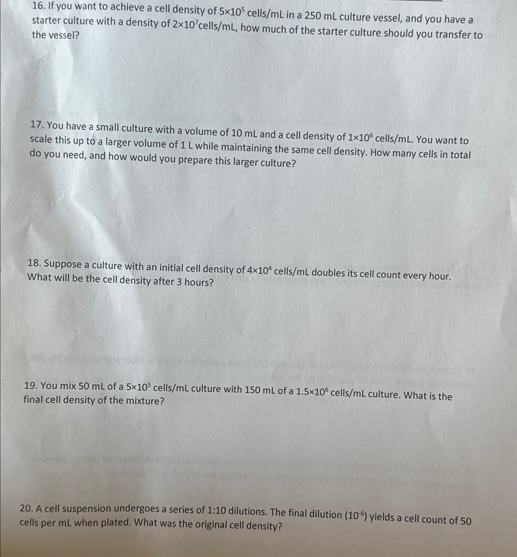 Solved If you want to achieve a cell density of 5×105 ﻿cells | Chegg.com