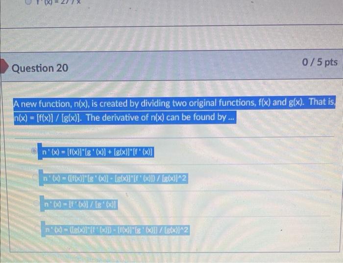 Solved Question 20 0/5pts A new function, n(x), is created | Chegg.com