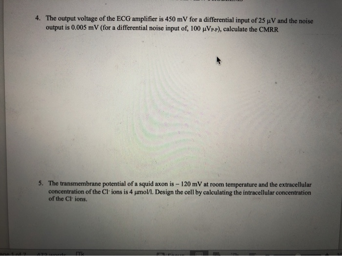 Solved 4. The output voltage of the ECG amplifier is 450 mV | Chegg.com